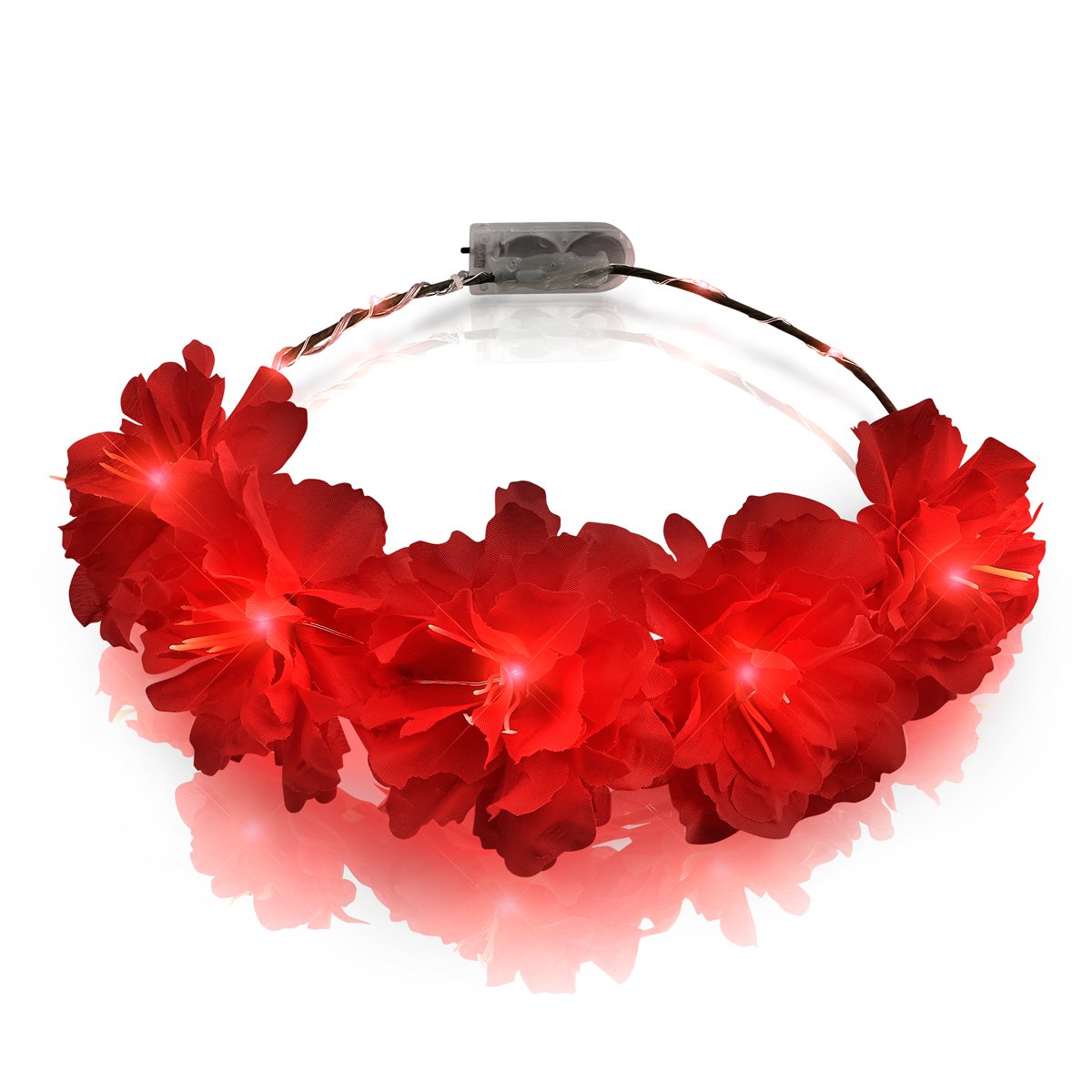 Light Up Red Flower Crown Headband for Festivals with Red LED Lights