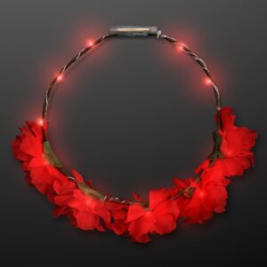 Light Up Red Flower Crown Headband for Festivals with Red LED Lights