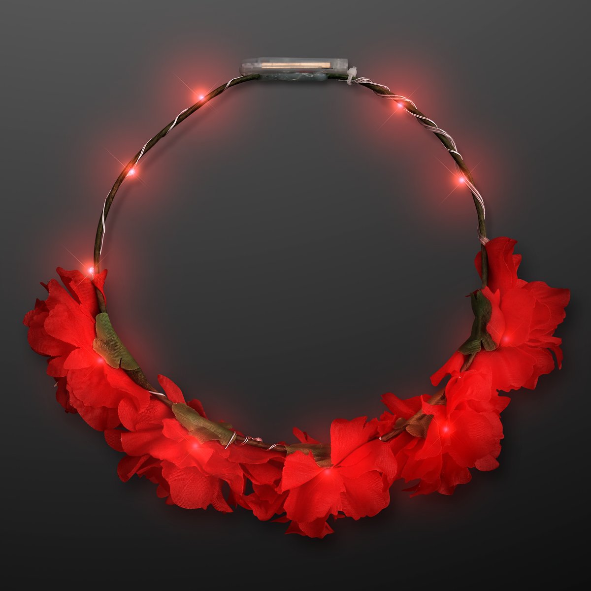 Light Up Red Flower Crown Headband for Festivals with Red LED Lights