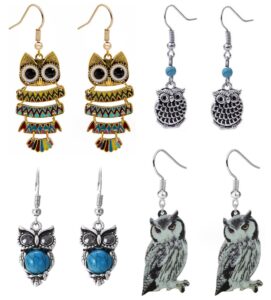 cutiejewelry owl bird for women ladies jewelry dangle earrings (owl) 4 pairs