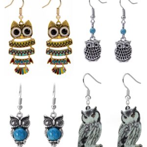 CUTIEJEWELRY Owl Bird For Women Ladies Jewelry Dangle Earrings (Owl) 4 PAIRS