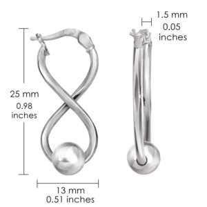 Hoops & Loops 925 Sterling Silver Infinity Figure Eight 8 Bead Twisted Click-Top Drop Earrings for Women