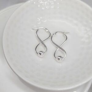 Hoops & Loops 925 Sterling Silver Infinity Figure Eight 8 Bead Twisted Click-Top Drop Earrings for Women