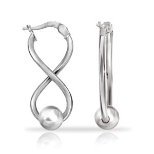 Hoops & Loops 925 Sterling Silver Infinity Figure Eight 8 Bead Twisted Click-Top Drop Earrings for Women