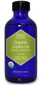 organic castor oil by zongle, 4 oz – 100% pure for eyelashes, face, skin, belly button, occasional constipation, hair growth, eyebrows, body, lashes – usda certified, therapeutic grade