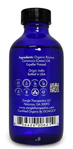 Organic Castor Oil by Zongle, 4 OZ – 100% Pure for Eyelashes, Face, Skin, Belly Button, occasional Constipation, Hair Growth, Eyebrows, Body, Lashes – USDA Certified, Therapeutic Grade