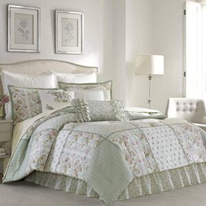 laura ashley - queen comforter set, reversible cotton bedding with matching shams & bedskirt, stylish home decor for all seasons (harper sage, queen)