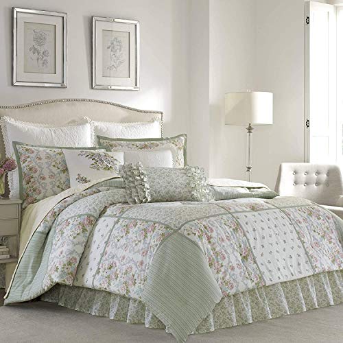 Laura Ashley - Queen Comforter Set, Reversible Cotton Bedding with Matching Shams & Bedskirt, Stylish Home Decor for All Seasons (Harper Sage, Queen)