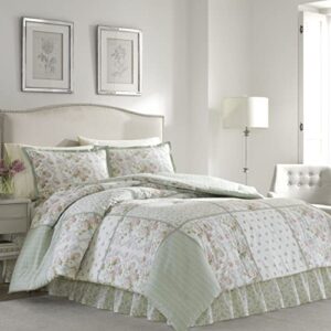 Laura Ashley - Queen Comforter Set, Reversible Cotton Bedding with Matching Shams & Bedskirt, Stylish Home Decor for All Seasons (Harper Sage, Queen)