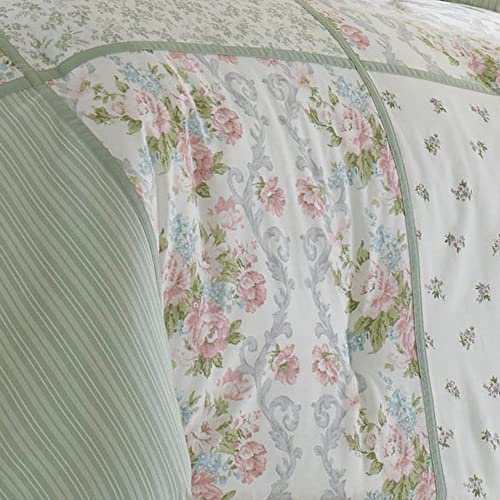 Laura Ashley - Queen Comforter Set, Reversible Cotton Bedding with Matching Shams & Bedskirt, Stylish Home Decor for All Seasons (Harper Sage, Queen)