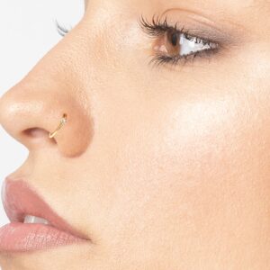 22 Gauge Open Hoop Nose Ring for Women I .01 Carat Diamond Nose Ring for Her I 14k Yellow Gold Nose Ring I 1.3mm Unisex Stud Hypoallergenic Nostril Piercing Jewelry I 22G Body Piercing Lavari Jewelers