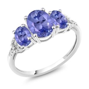 gem stone king 2.11 cttw 10k white gold oval blue tanzanite and diamond accent 3-stone engagement ring | 3 stone wedding anniversary promise ring for women | available in size 5-9.5