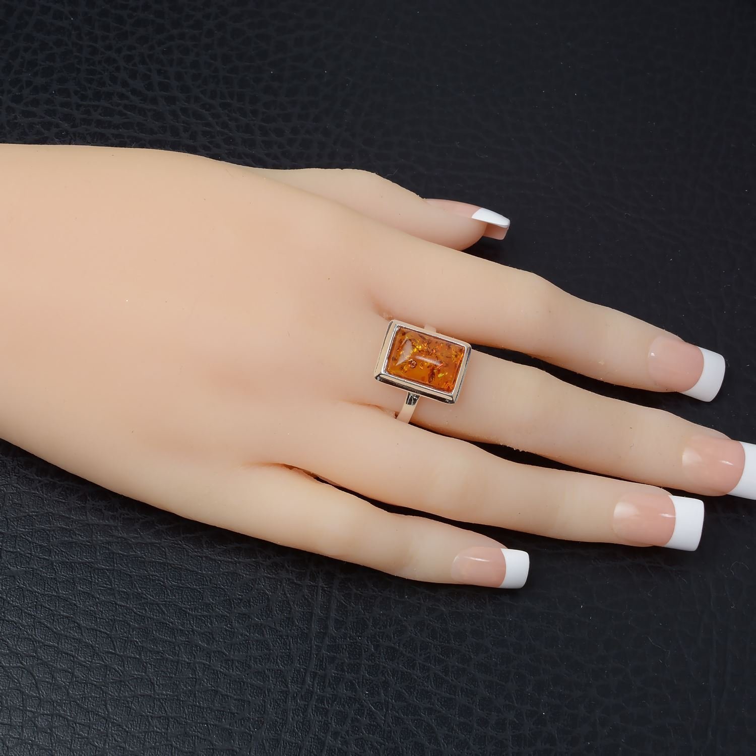 HolidayGiftShops Sterling Silver and Baltic Honey Rectangle Amber Adult Ring- Size 10