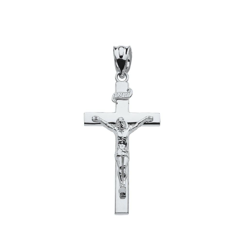 Religious Jewelry .925 Sterling Silver 1-1/4” INRI Crucifix Cross Pendant Charm