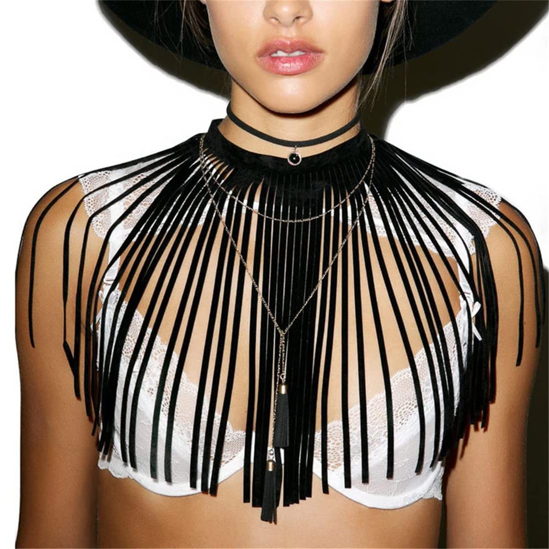 Mrotrida Tassel Bib Necklaces Long Velvet Fringe Choker African Chunky Necklace Jewelry for Women Party Beach