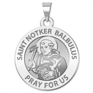 picturesongold.com saint notker balbulus religious medal - 2/3 inch size of dime, sterling silver