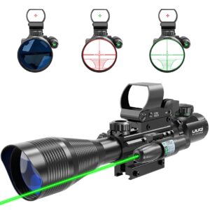 uuq c4-12x50 rifle scope dual illuminated reticle w/laser sight and holographic dot reflex sight (green laser w/upgraded dot sight)