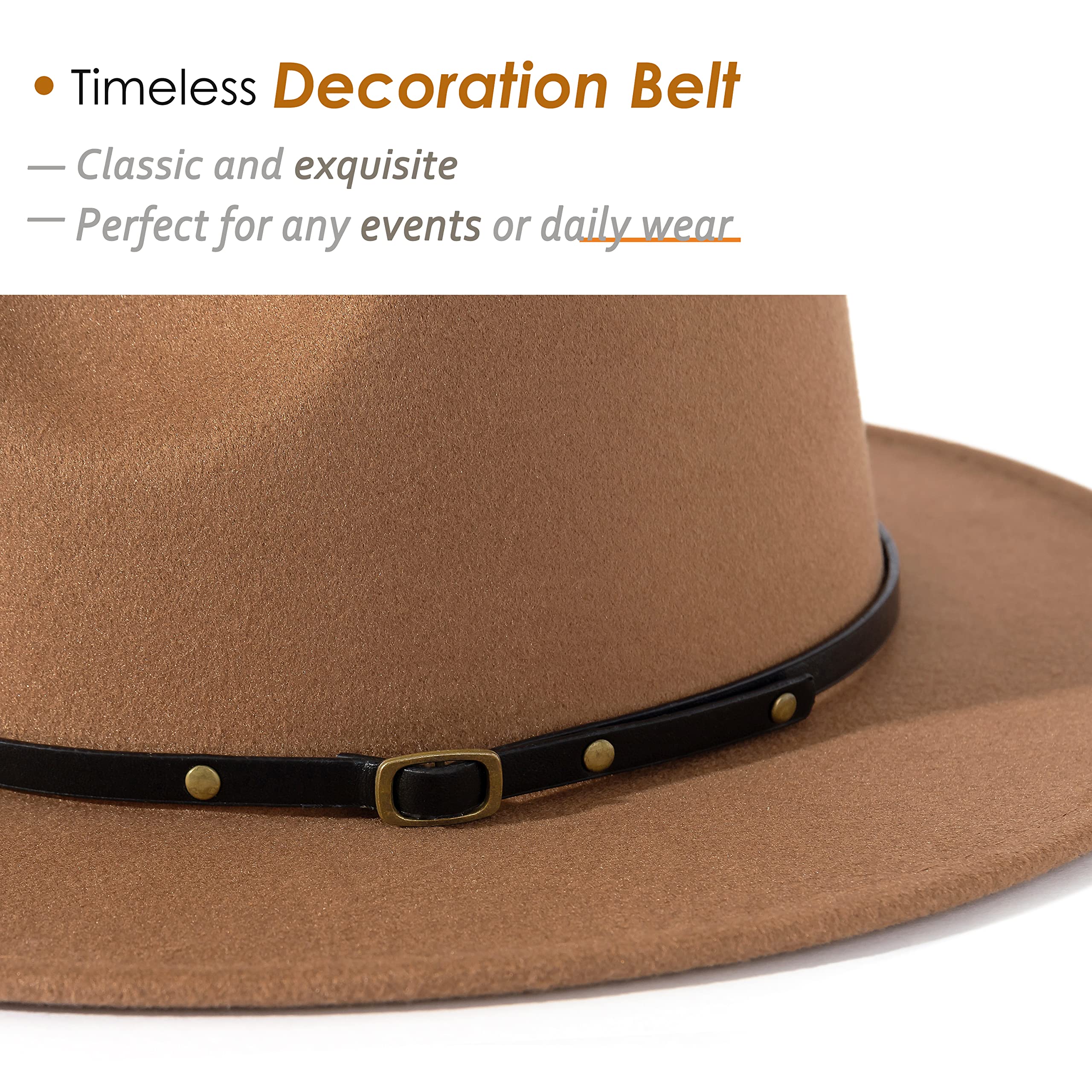 Lisianthus Women Belt Buckle Fedora Hat Dark-Camel