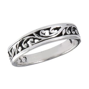 oxidized filigree vintage vine stackable ring sterling silver band size 6