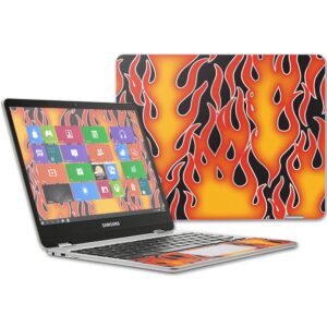 mightyskins skin compatible with samsung chromebook plus 12.3"(2017 - hot flames | protective, durable, and unique vinyl decal wrap cover | easy to apply, remove, and change styles | made in the usa