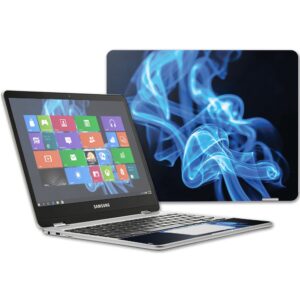 mightyskins skin compatible with samsung chromebook plus 12.3"(2017 - blue flames | protective, durable, and unique vinyl decal wrap cover | easy to apply, remove, and change styles | made in the usa