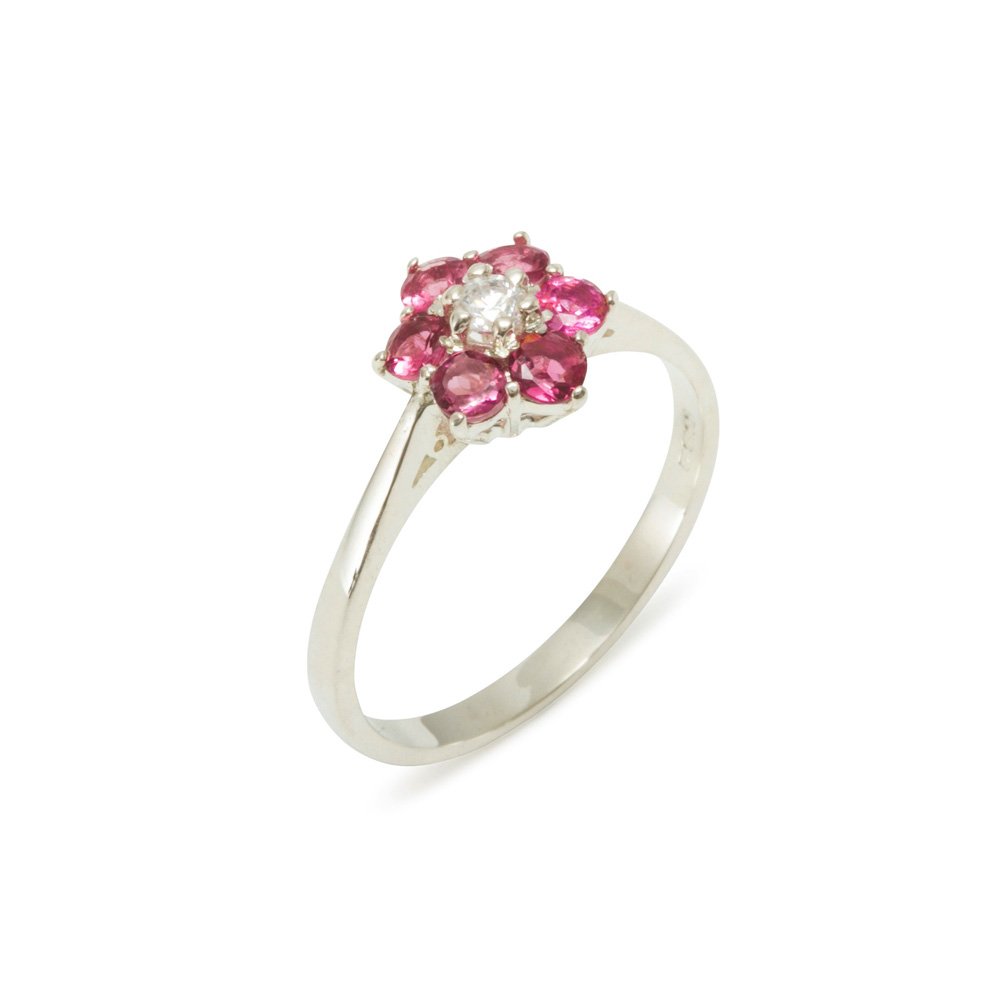 925 Sterling Silver Cubic Zirconia & Pink Tourmaline Womens Cluster Ring - Size 11.5