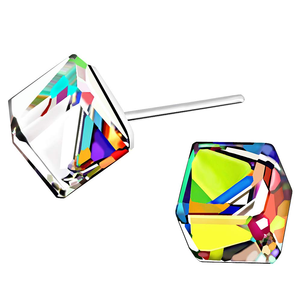 AMOR SPES Color Change Crystal Square S925 Sterling Silver Stud Earrings Women Gifts (Color change)