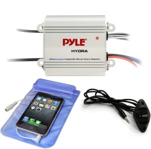 pyle auto 2-channel bridgeable marine amplifier - 200 watt rms 4 ohm full range stereo w/ wireless bluetooth & powerful prime speaker - high crossover hd music audio multi-channel system