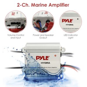 Pyle Auto 2-Channel Bridgeable Marine Amplifier - 200 Watt RMS 4 OHM Full Range Stereo w/ Wireless Bluetooth & Powerful Prime Speaker - High Crossover HD Music Audio Multi-Channel System