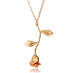 rose flower pendant necklace 18k gold plated silver rose jewelry gift for women