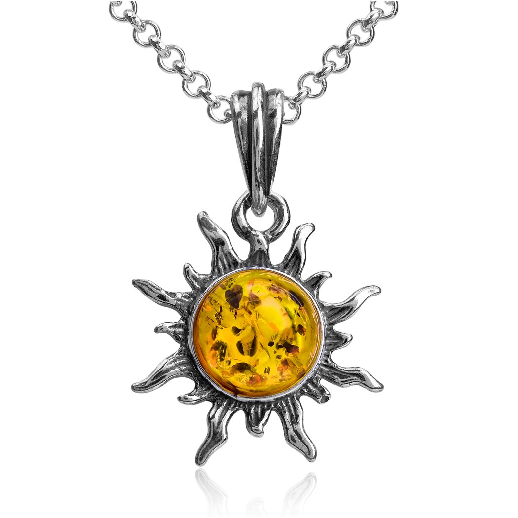 Ian and Valeri Co. Amber Sterling Silver Flaming Sun Pendant Necklace 18 Inches