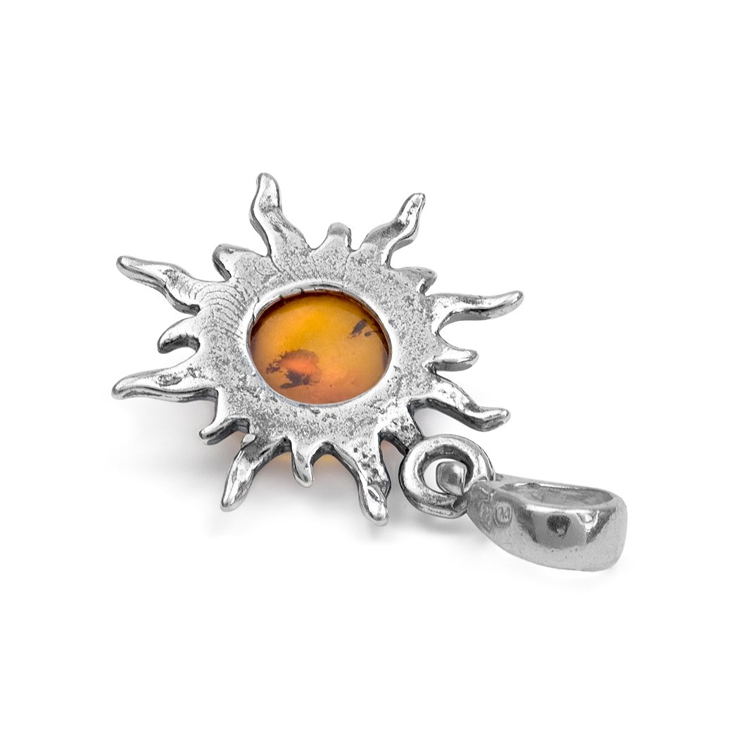 Ian and Valeri Co. Amber Sterling Silver Flaming Sun Pendant Necklace 18 Inches