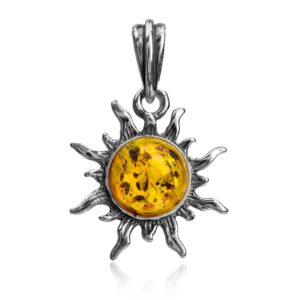 Ian and Valeri Co. Amber Sterling Silver Flaming Sun Pendant Necklace 18 Inches