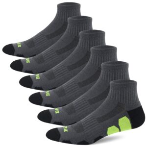 bering men's performance athletic ankle running socks, carbon gray, size 9-12, 6 pairs