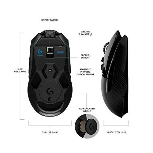 Logitech G903 LIGHTSPEED Gaming Mouse with POWERPLAY Wireless Charging Compatibility