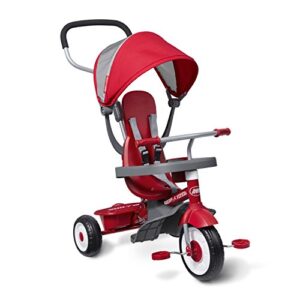 radio flyer 4-in-1 stroll 'n trike, red tricycle for toddlers age 1-5, toddler bike