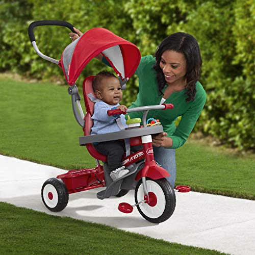 Radio Flyer 4-in-1 Stroll 'N Trike, Red Tricycle for Toddlers Age 1-5, Toddler Bike