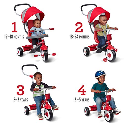 Radio Flyer 4-in-1 Stroll 'N Trike, Red Tricycle for Toddlers Age 1-5, Toddler Bike