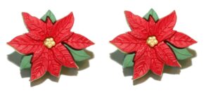 beautiful red christmas poinsettia flower stud earrings (h026)