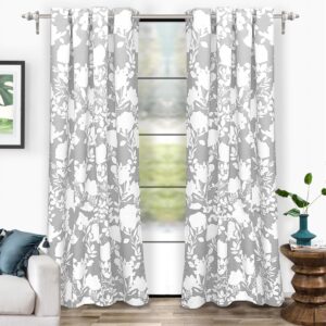 driftaway floral delight botanic pattern room darkening thermal insulated grommet unlined window curtains set of 2 panels each 52 inch by 84 inch gray