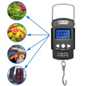 TyhoTech Fishing Scale 110lb/50kg Backlit LCD Screen Portable Electronic Balance Digital Fish Hook Hanging Scale with Measuring Tape Ruler, D Shape Buckle and Carry Bag Included