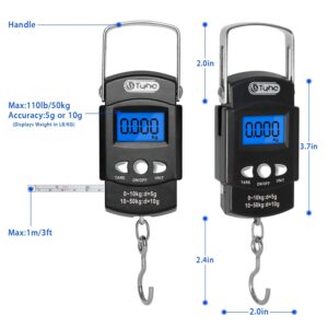 TyhoTech Fishing Scale 110lb/50kg Backlit LCD Screen Portable Electronic Balance Digital Fish Hook Hanging Scale with Measuring Tape Ruler, D Shape Buckle and Carry Bag Included