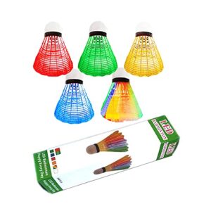 zhenan led badminton shuttlecocks dark night glow birdies lighting for outdoor & indoor sports activities (nylon_5pcs)