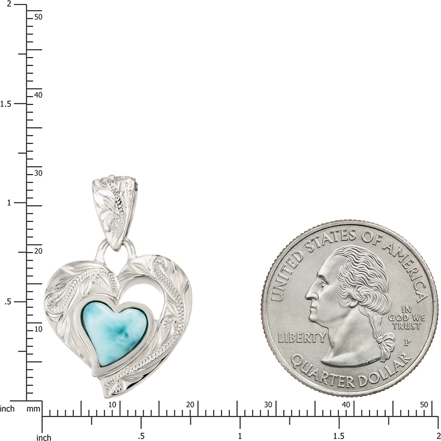 Aloha Jewelry Company Sterling Silver Natural Larimar Hawaiian Tribal Heart Necklace Pendant with 18" Box Chain