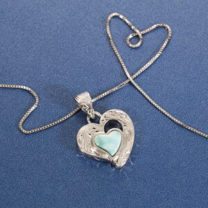 Aloha Jewelry Company Sterling Silver Natural Larimar Hawaiian Tribal Heart Necklace Pendant with 18" Box Chain