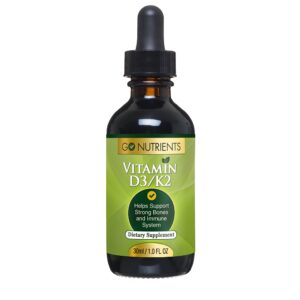 Go Nutrients Liquid Vitamin D3 K2 Drops - for Bone & Heart Health - Fast Absorption Vitamin D Drops for Adults & Kids, GMO-Free, VIT D3 MK7, Supports Immunity & Healing, 1.0 oz. | 90 Servings