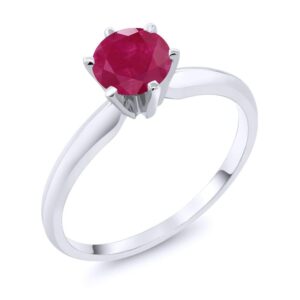 gem stone king 14k white gold red ruby women engagement solitaire ring (1.00 cttw, round 6mm, gemstone birthstone, available in size 5,6,7,8,9)