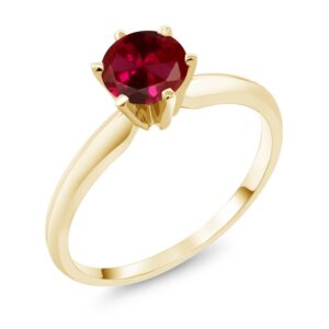 gem stone king 14k yellow gold red created ruby engagement ring | 1.00 cttw | round 6mm | wedding solitaire anniversary promise gold ring for women | available in size 5, 6, 7, 8, 9