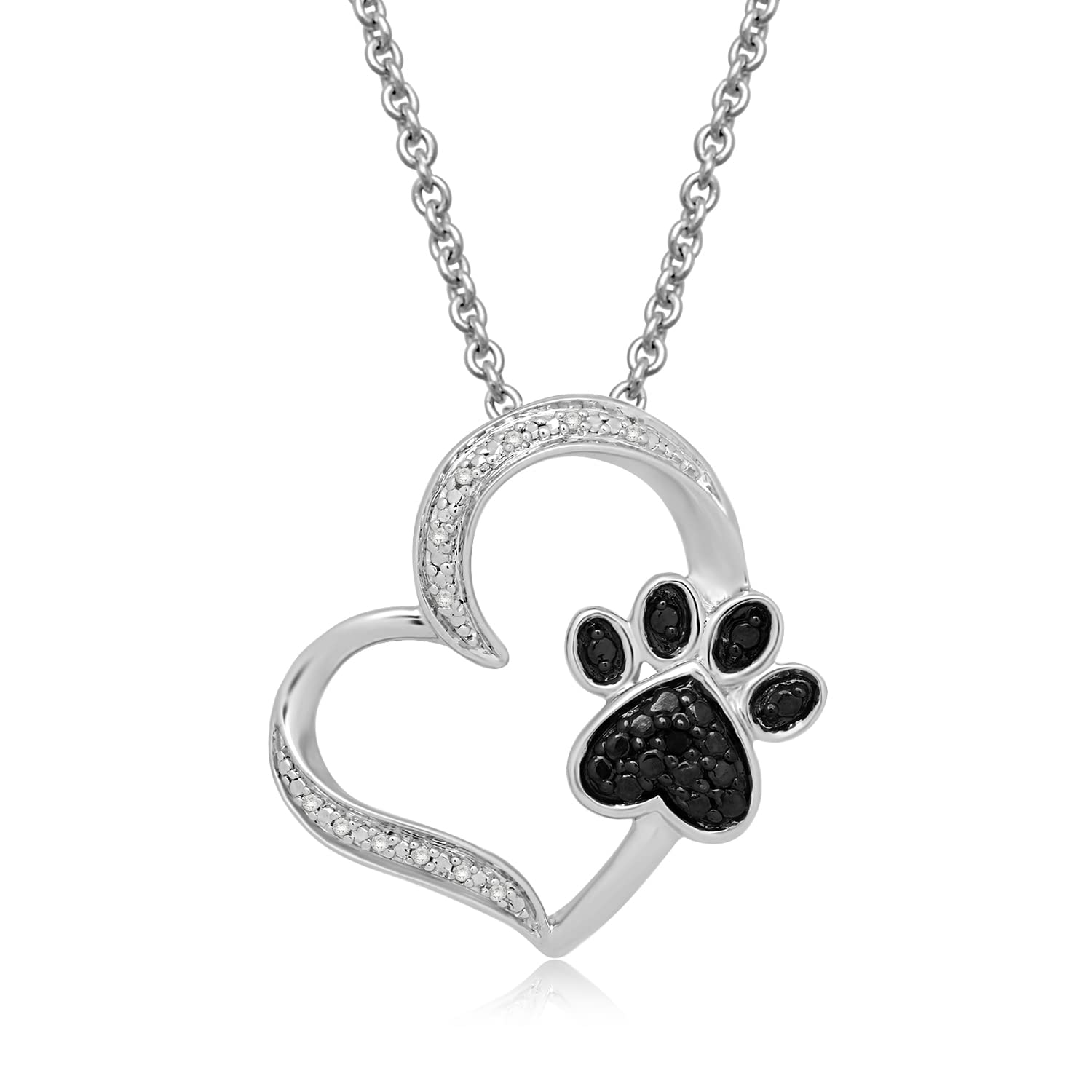 Jewelili Womens Heart with Dog Paw in Sterling Silver Necklace 18 inch Cable Chain