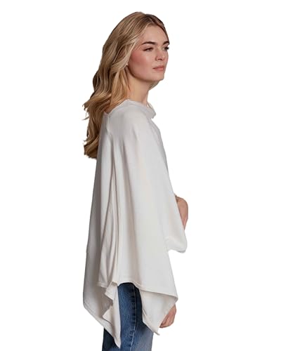 Carolina Grace by Alashan Lightweight & Super Soft Cashmere Blend Poncho- Great Gift Item! 95% Cotton/5% Cashmere Blend - One Size Fit - White